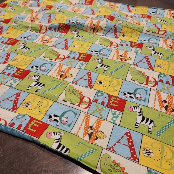 Handmade | Other | Handmade Baby Blanket Abc Animals With Blue Satin ...